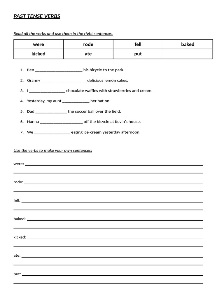 PAST TENSE VERBS - Complete the Sentence | PDF