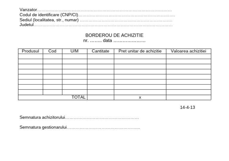 Borderou de Achizitie | PDF