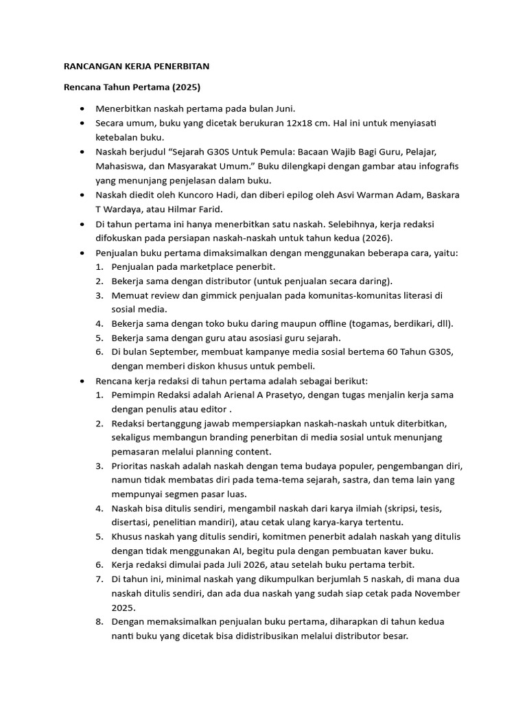 RANCANGAN KERJA PENERBITAN | PDF