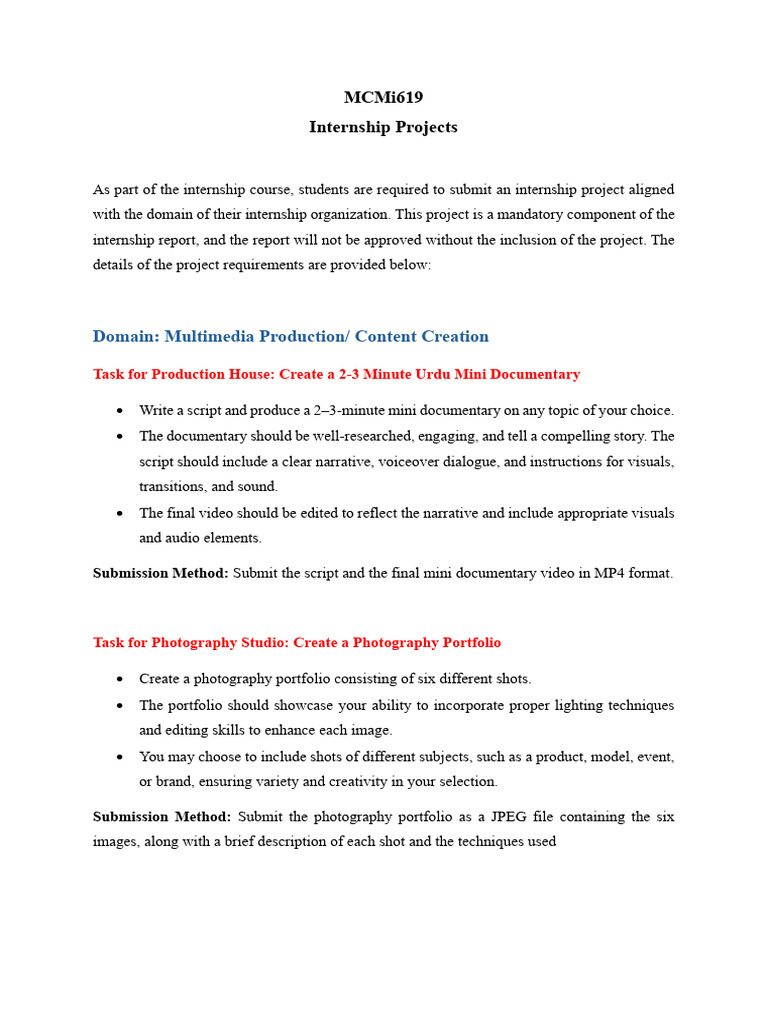 Internship Projects: Multimedia Production | PDF | Multimedia ...