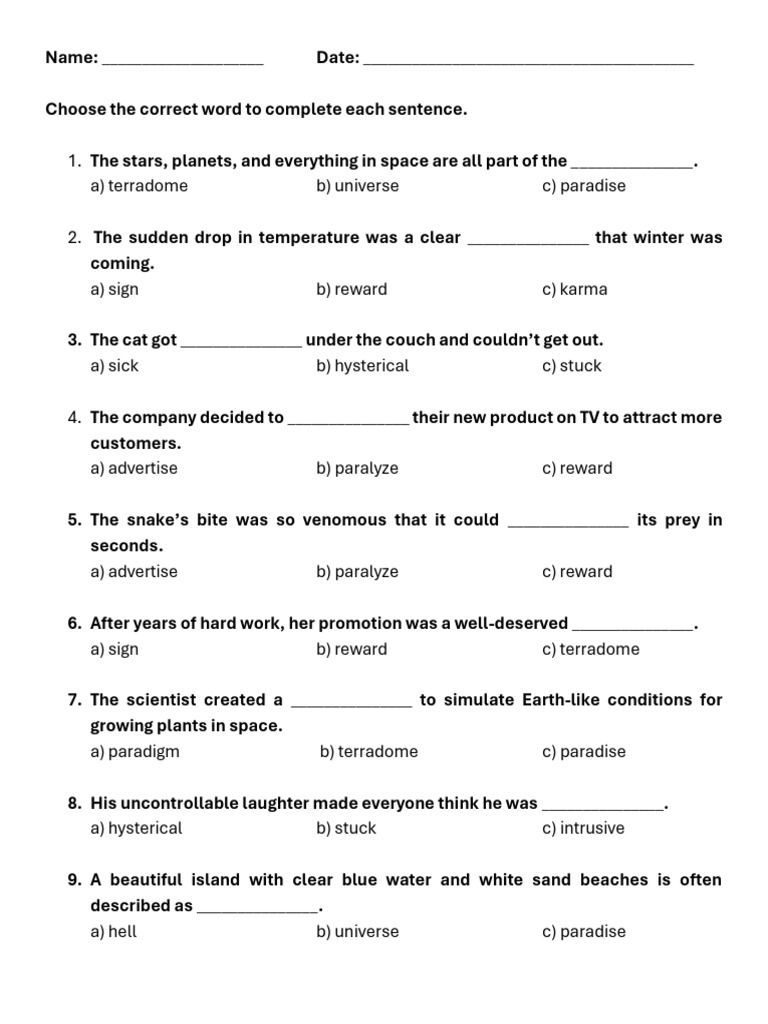 Vocab Test (B1) (From Lesson 16) | PDF