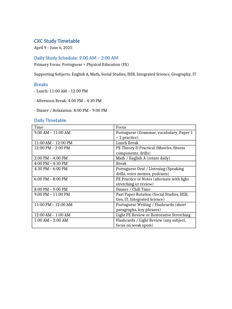 Official Time Table | PDF