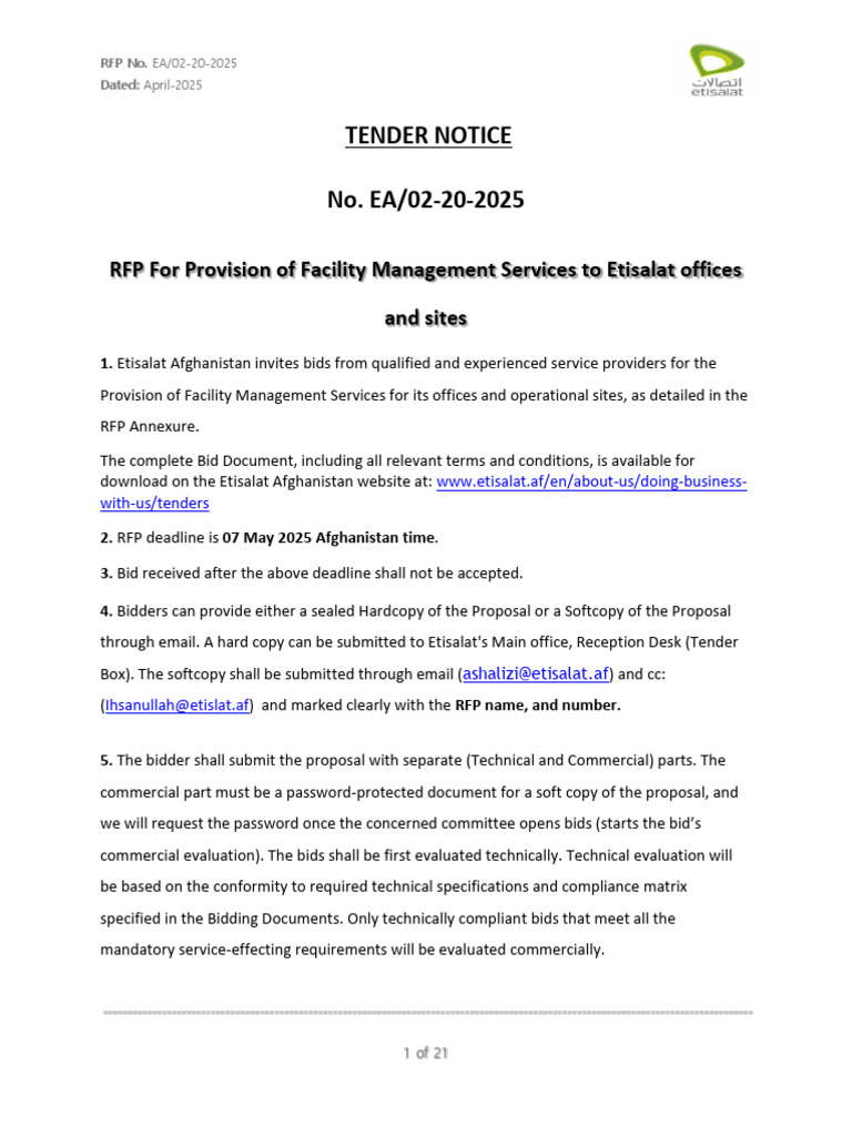 RFP For Facility Management Services - Ref EA02-20-2025 | PDF ...