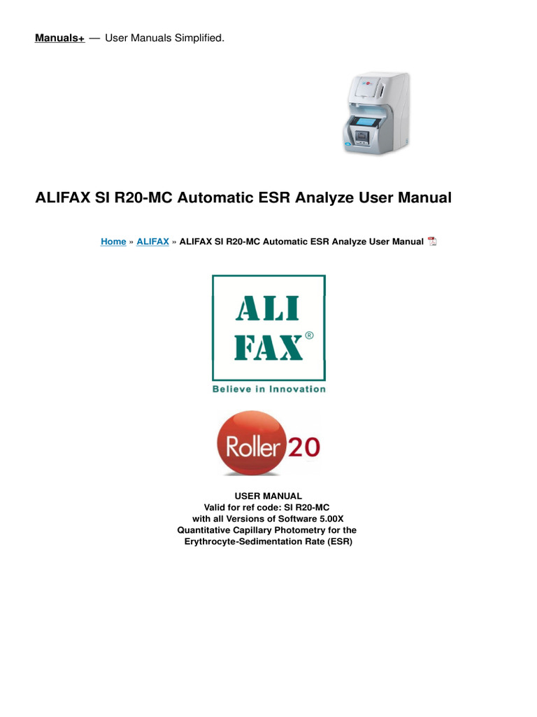 ALIFAX SI R20-MC Automatic ESR Analyze User Manual | PDF