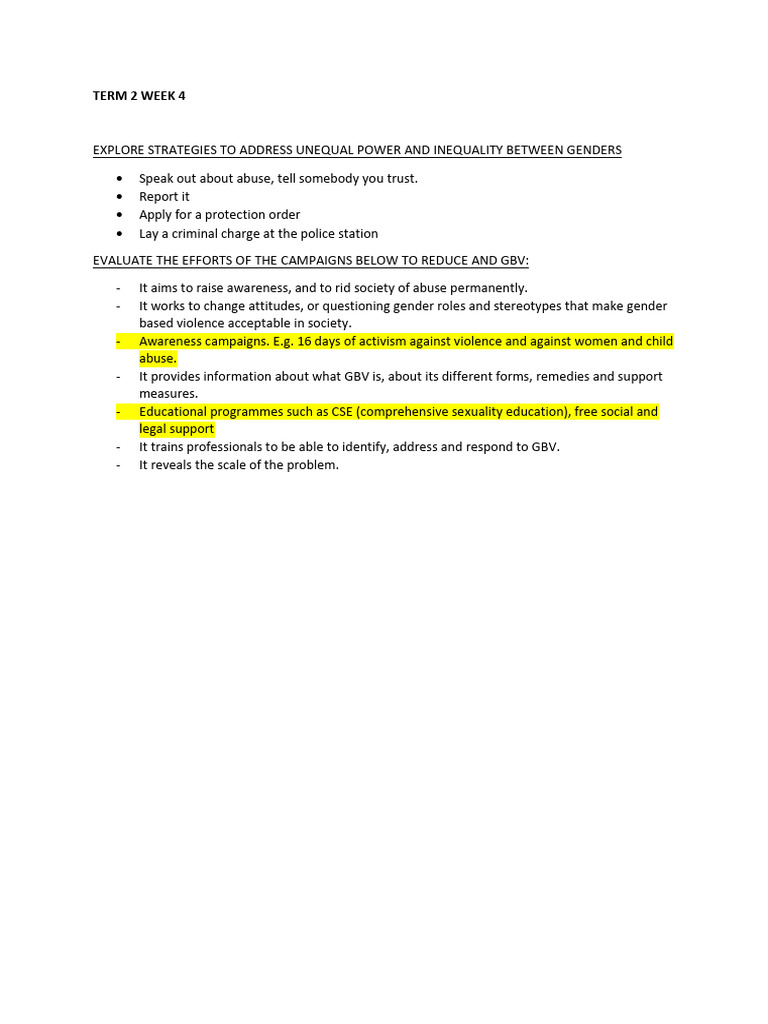 Term 2 Week 4 Strategies To Address Unequal Power Relations | PDF