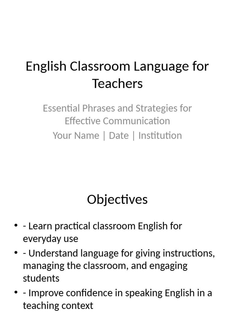 English Classroom Language For Teachers | PDF