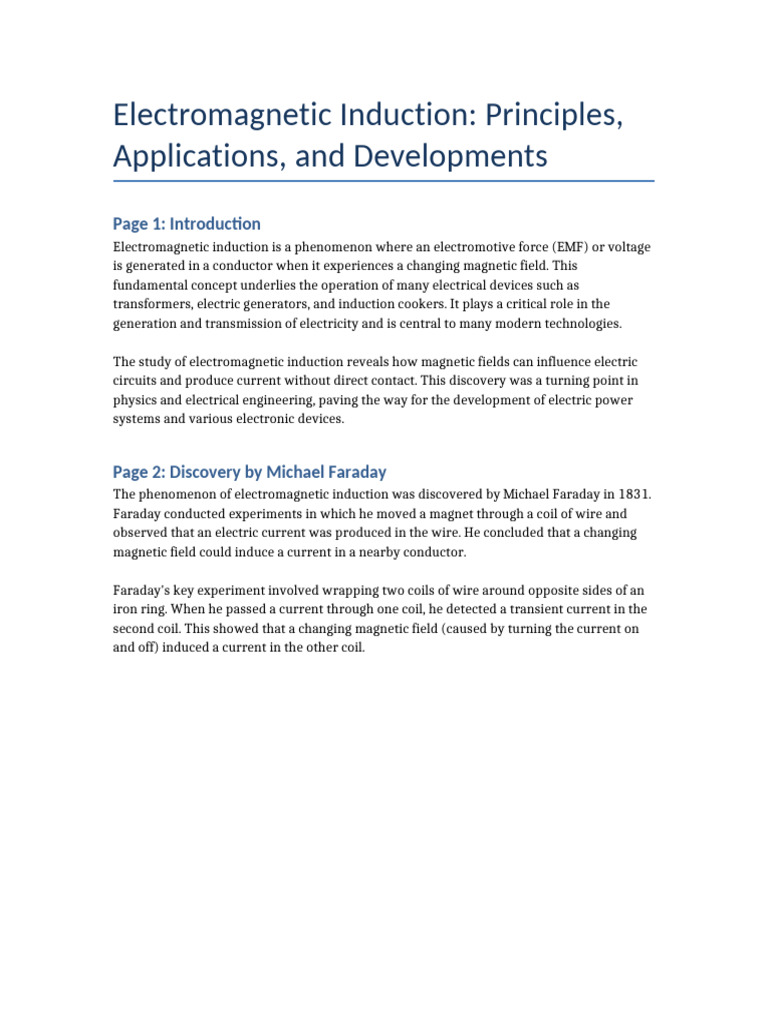 Electromagnetic Induction: Principles, Applications, and Developments | PDF