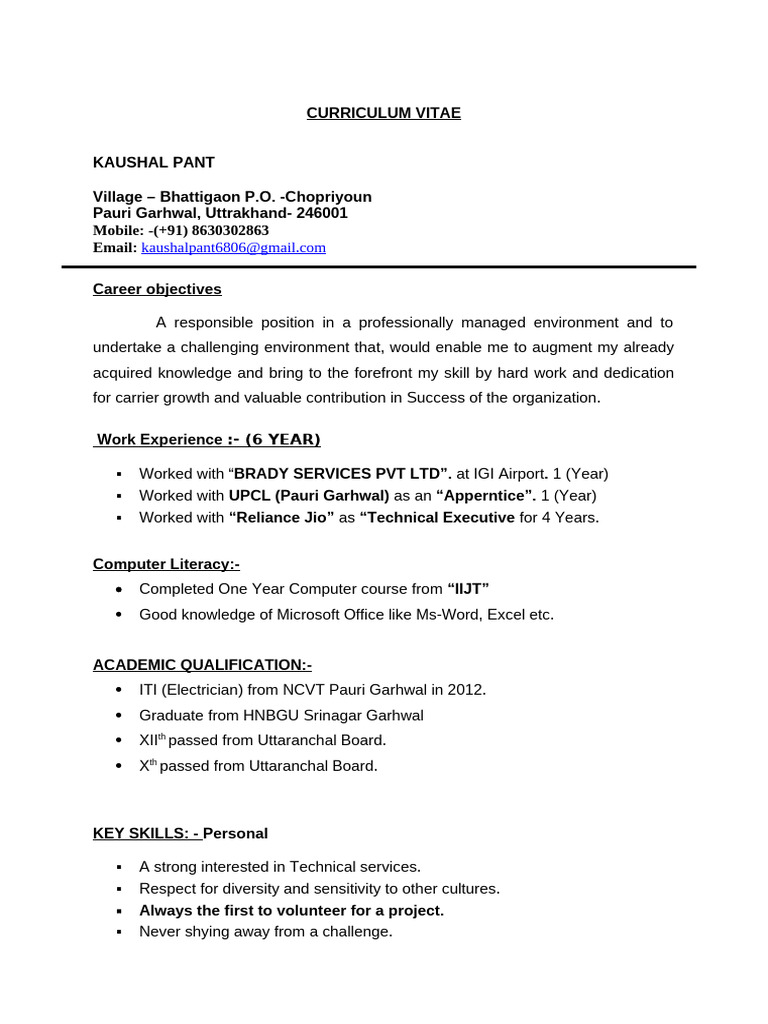 Kaushal Pant CV | PDF