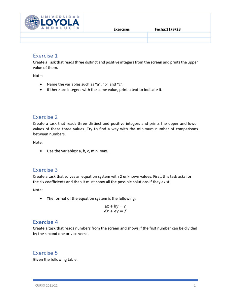 Lesson 1. Excercises | PDF | Equations | Mathematical Analysis