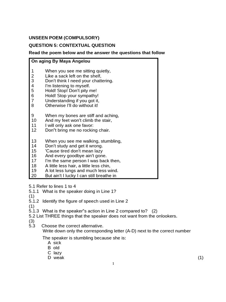 Maya Angelou's "On Aging" Analysis | PDF