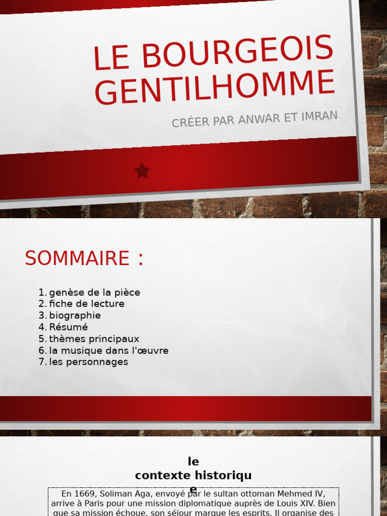 Analyse du Bourgeois Gentilhomme de Molière | PDF