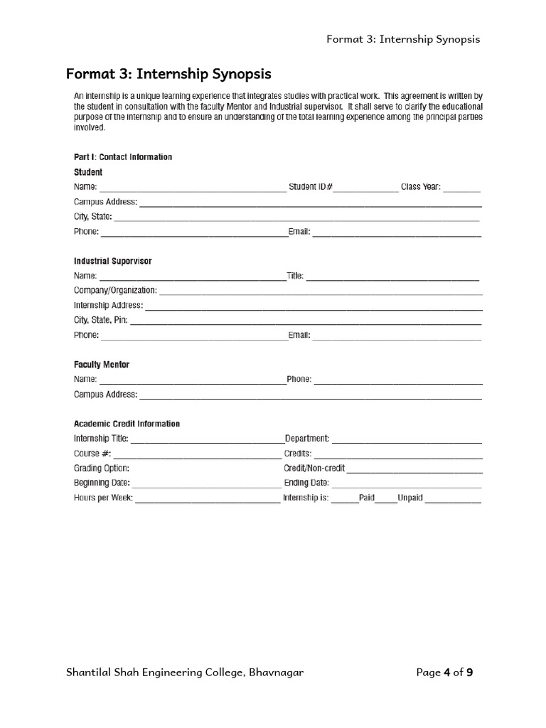 Format 3: Internship Synopsis | PDF