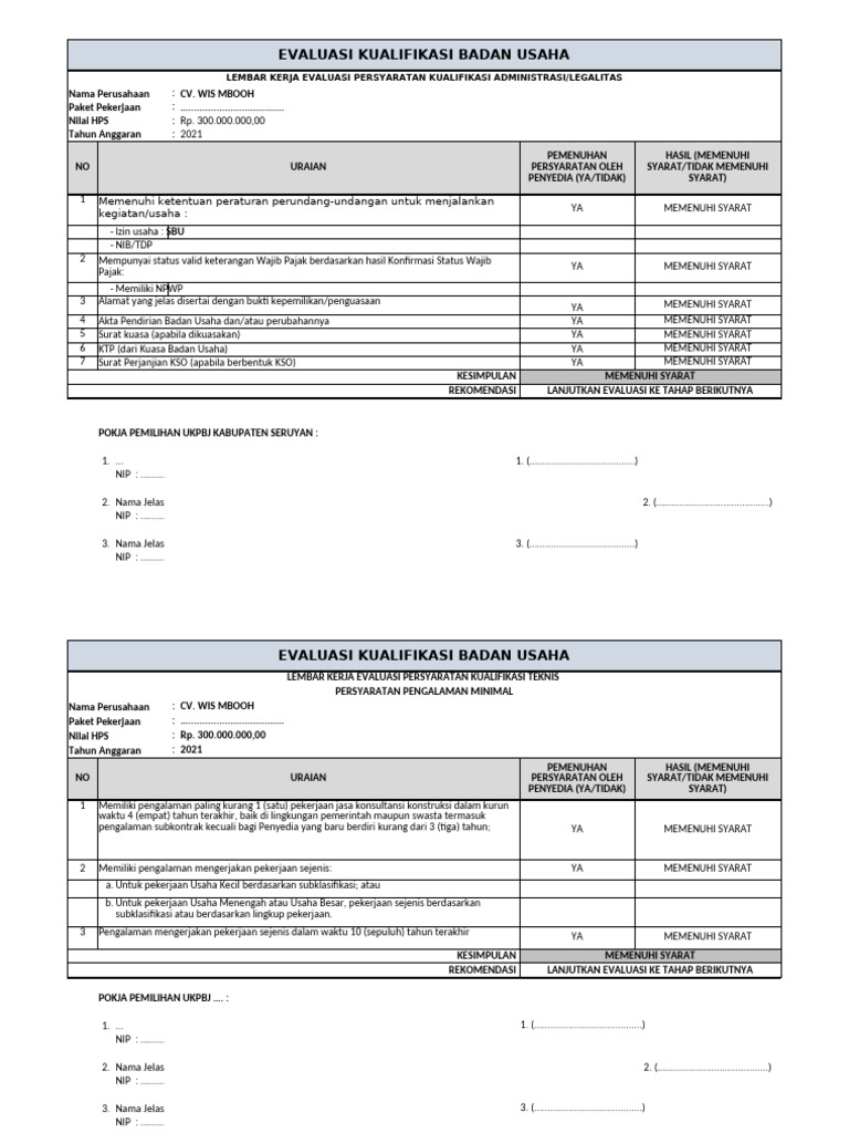 Form 13a Kertas Kerja JKK Perlem LKPP 12 Badan Usaha | PDF