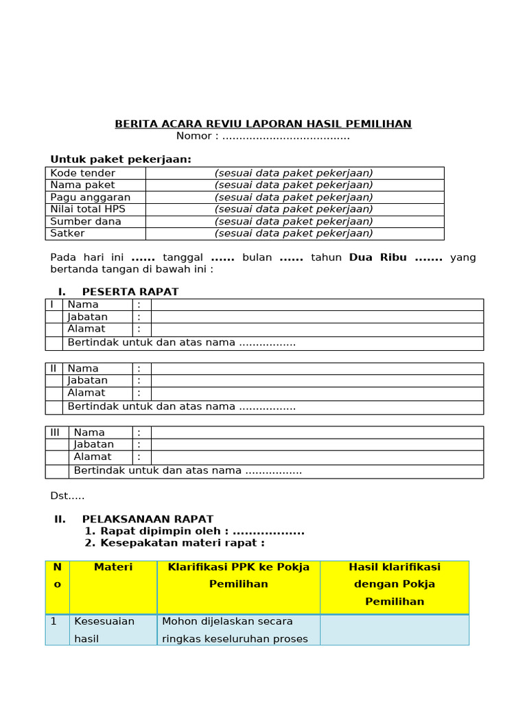 Berita Acara Reviu Pemilihan Penyedia | PDF
