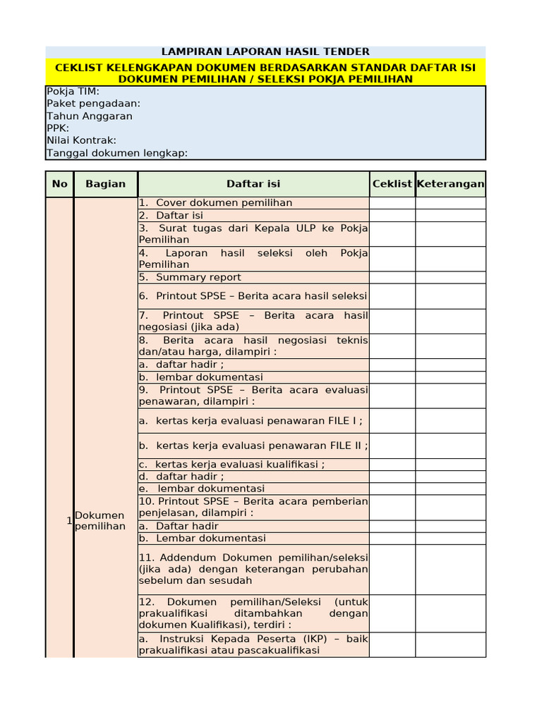 Form 18b Lampiran Laporan Hasil Seleksi Pokja Pemilihan | PDF