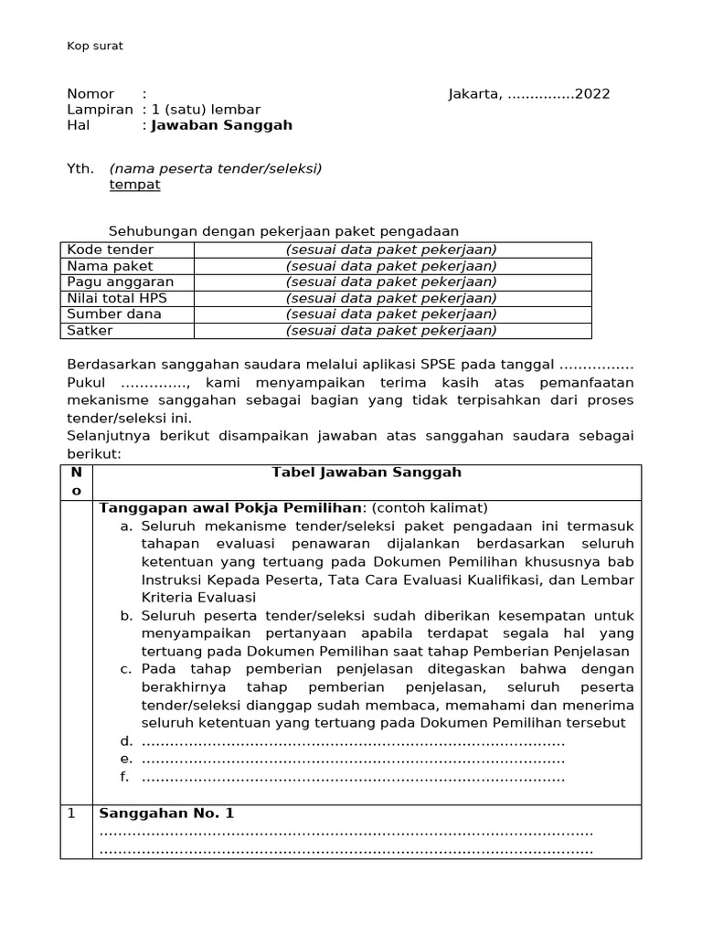Form 17c Surat Jaawaban Sanggah | PDF