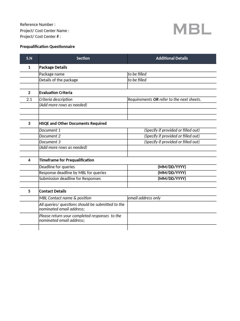 Prequalification Questionnaire - PQQ | PDF | Occupational Safety And ...