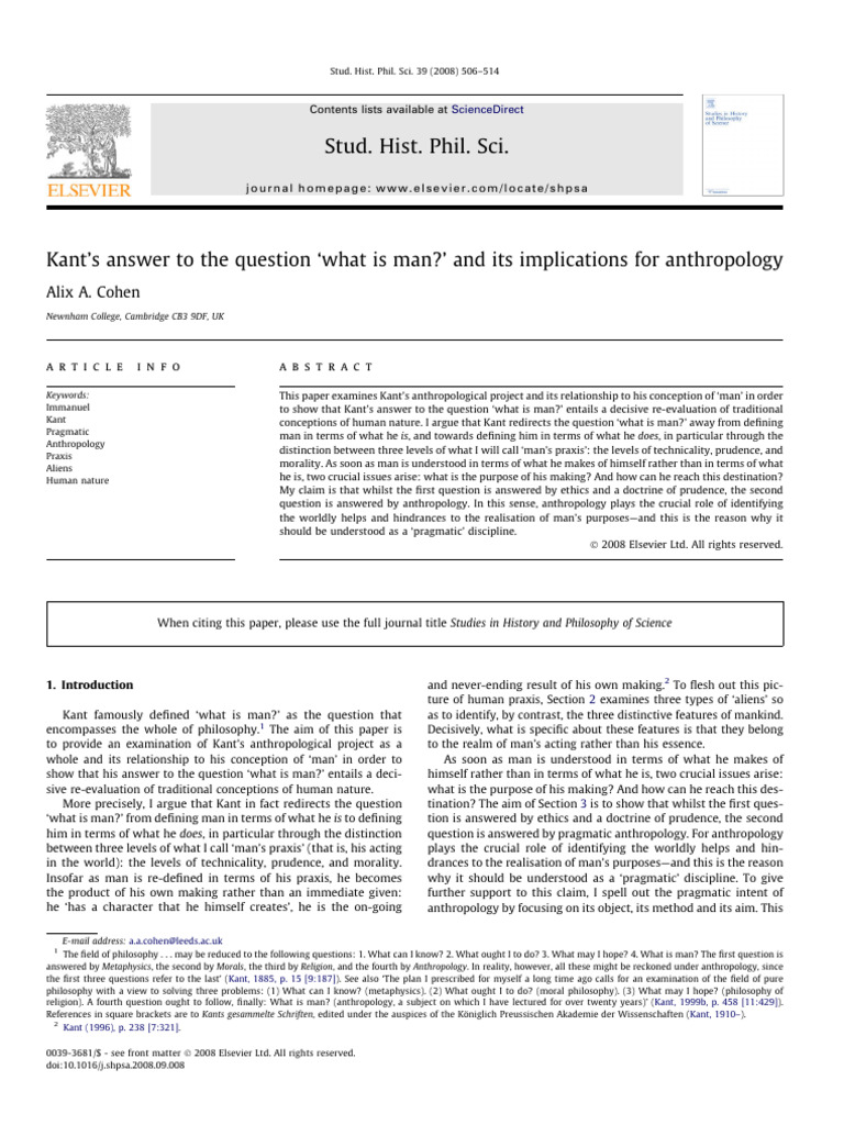 Kant S Answer To The Question What Is Ma | PDF | Immanuel Kant | Geography