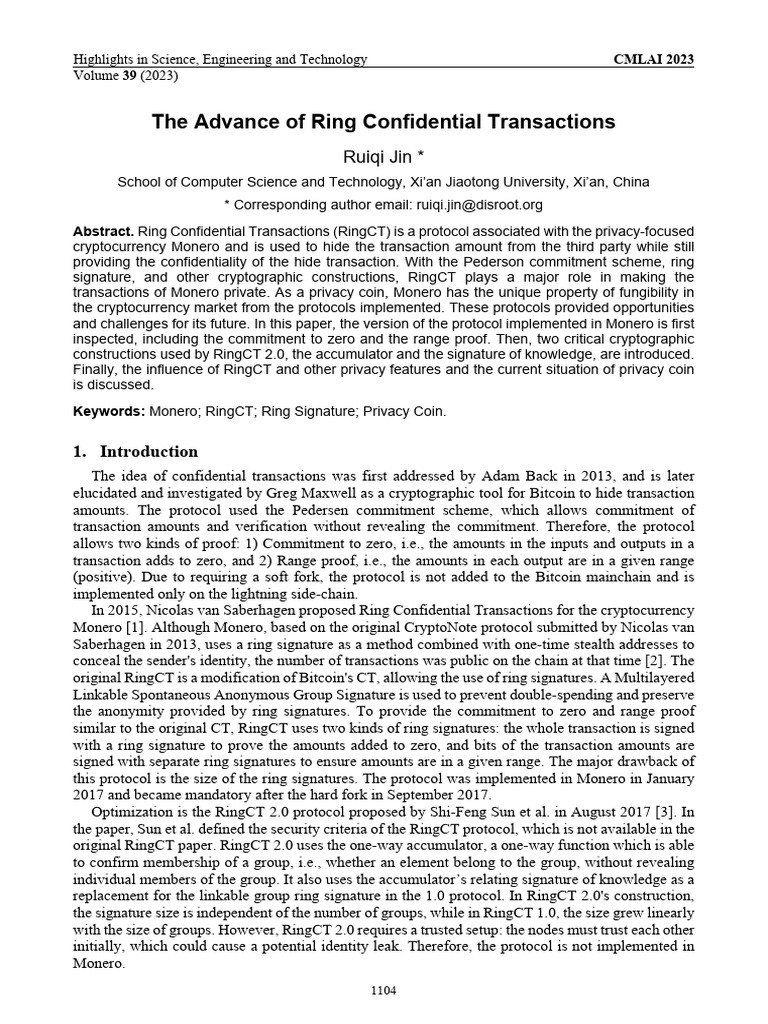 The_Advance_of_Ring_Confidential_Transactions | PDF | Cryptocurrency ...