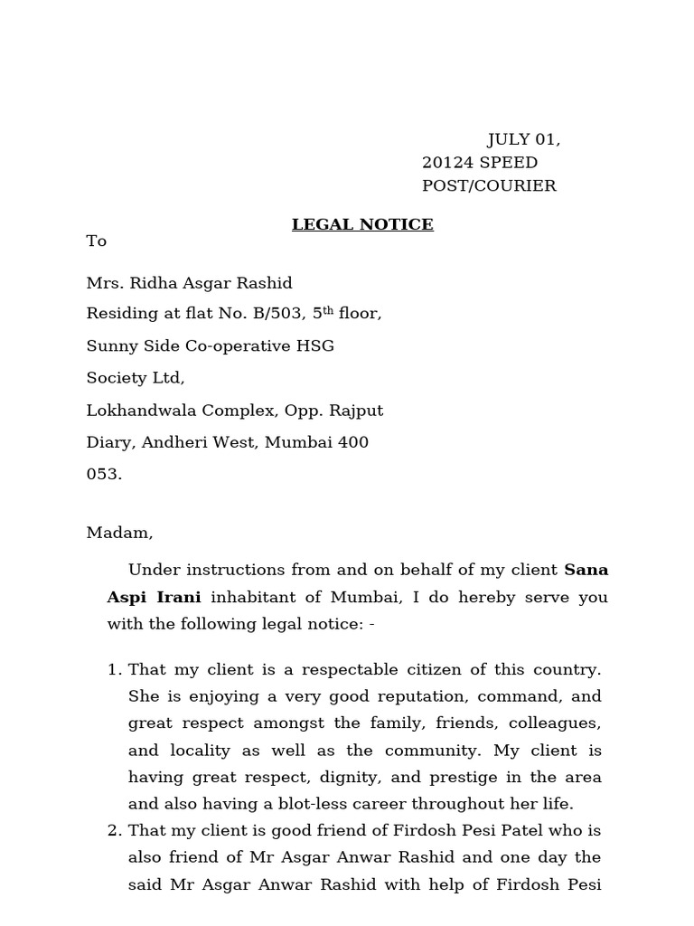 Defamation Legal-Notice SANA Word | PDF | Defamation | Public Law