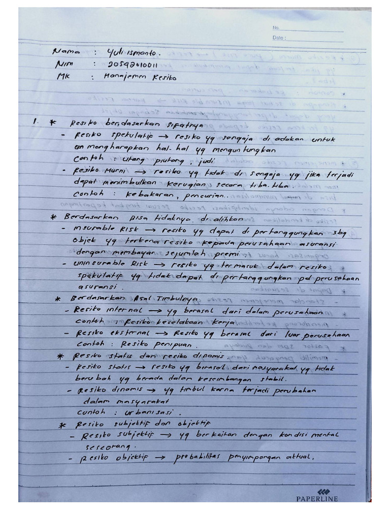 Uts Yuli Ismanto (20542010011) Manajemen Resiko Agb4b | PDF