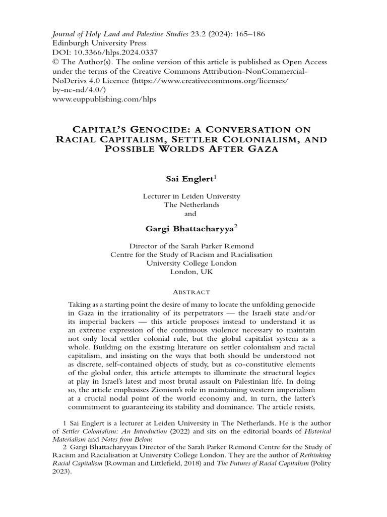 Capital's Genocide: Racial Capitalism & Gaza | PDF | Israel | World ...