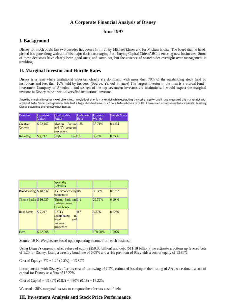 A Corporate Financial Analysis of Disney | PDF | Cost Of Capital | Dividend