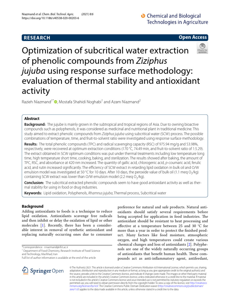 Optimization of Subcritical Water Extraction of Phenolic 3ebfxy6b2e | PDF | Polyphenol | Antioxidant