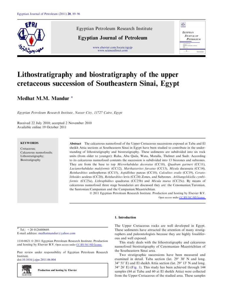 Lithostratigraphy and Biostratigraphy of The Upper Cret 2011 Egyptian Journa | PDF | Earth ...