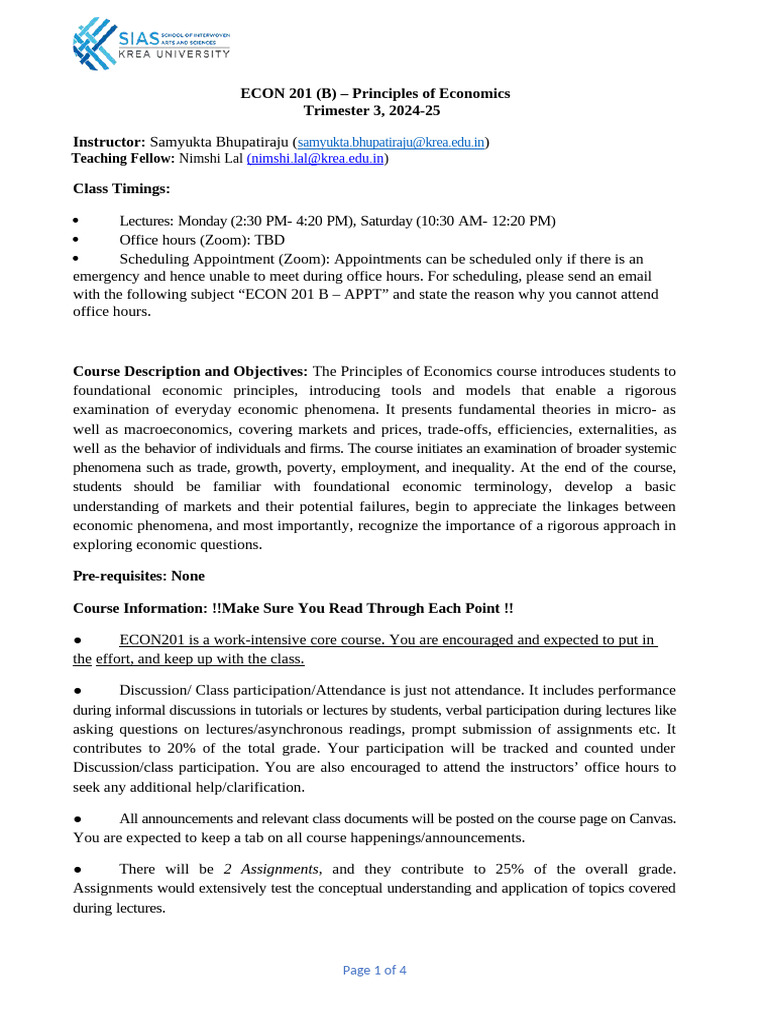 Econ201 (B) - SYLLABUS 2024-25 | PDF | Cost Of Living | Macroeconomics