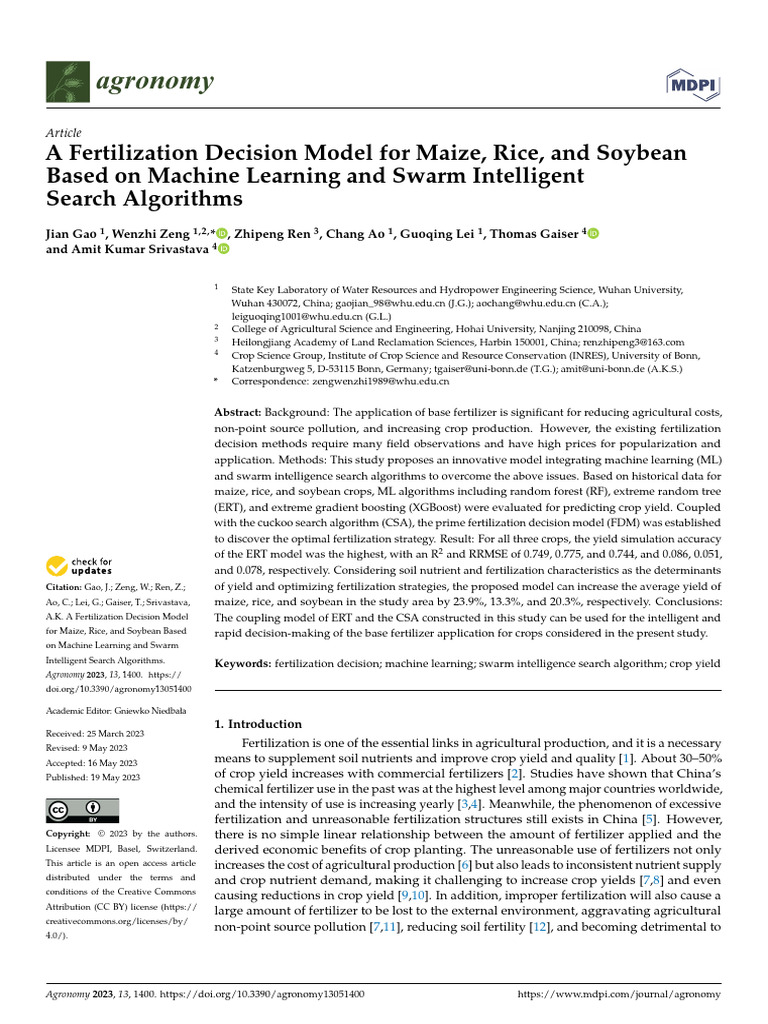 A Fertilization Decision Model for Maize, Rice, And Soybean | PDF | Fertilizer | Soil