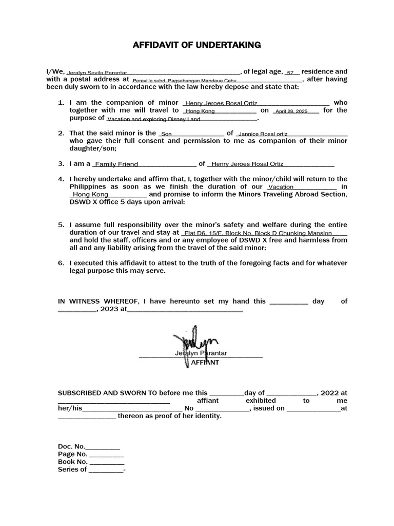 Affidavit 20of 20undertaking | PDF | Affidavit | Evidence