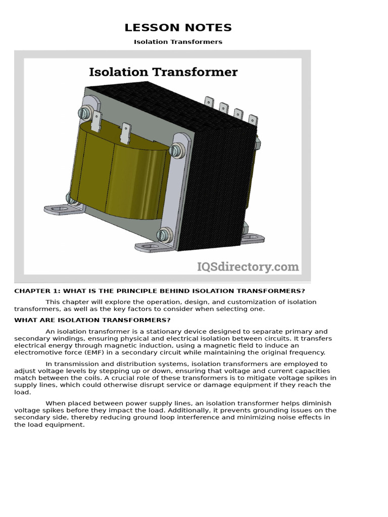 LESSON NOTES - ISOLATION TRANSFORMER | PDF | Transformer | Power Supply