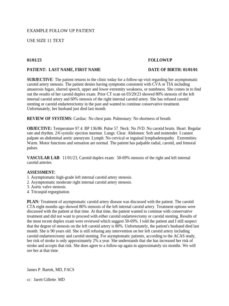 Example Follow Up Patient | PDF | Common Carotid Artery | Pulse