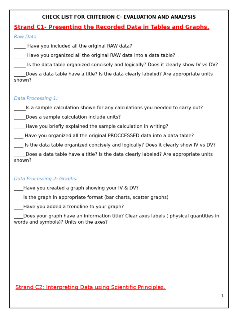 Check List For Criterion C en | PDF | Experiment | Accuracy And Precision