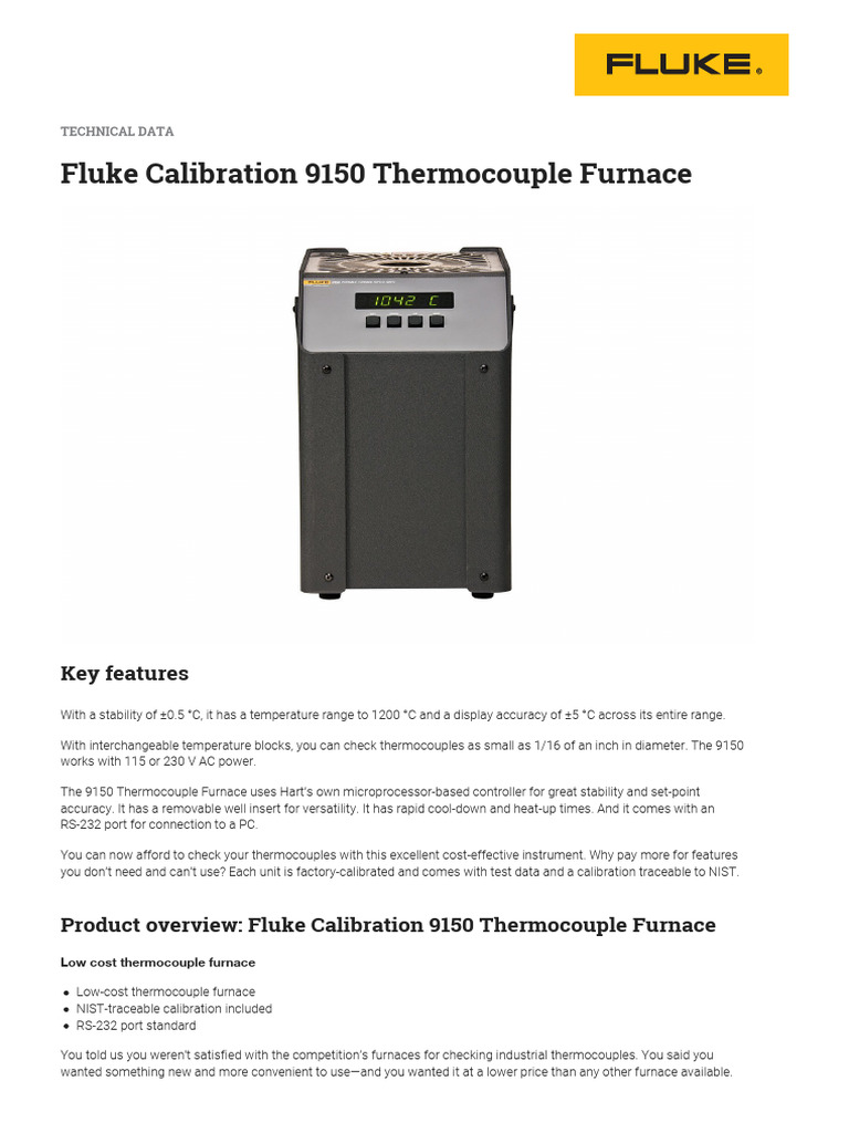 Fluke 9150 Thermocouple Furnace | PDF | Thermocouple | Calibration
