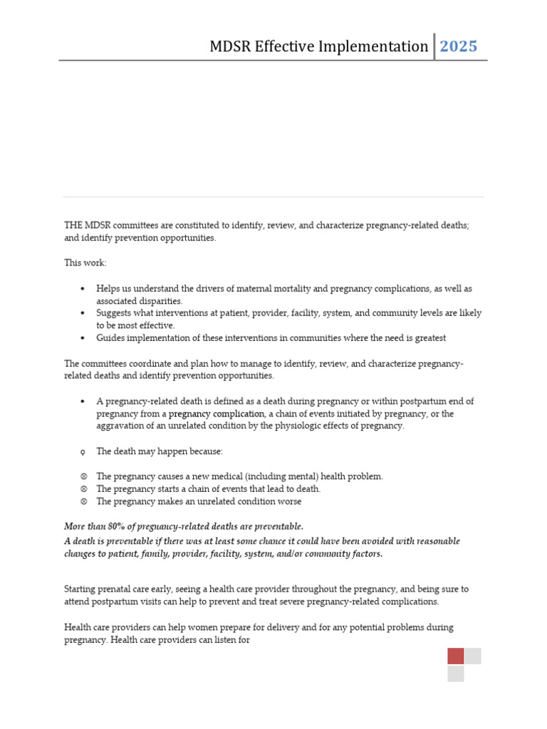 MDSR Effective Implementation | PDF | Pregnancy | Maternal Death