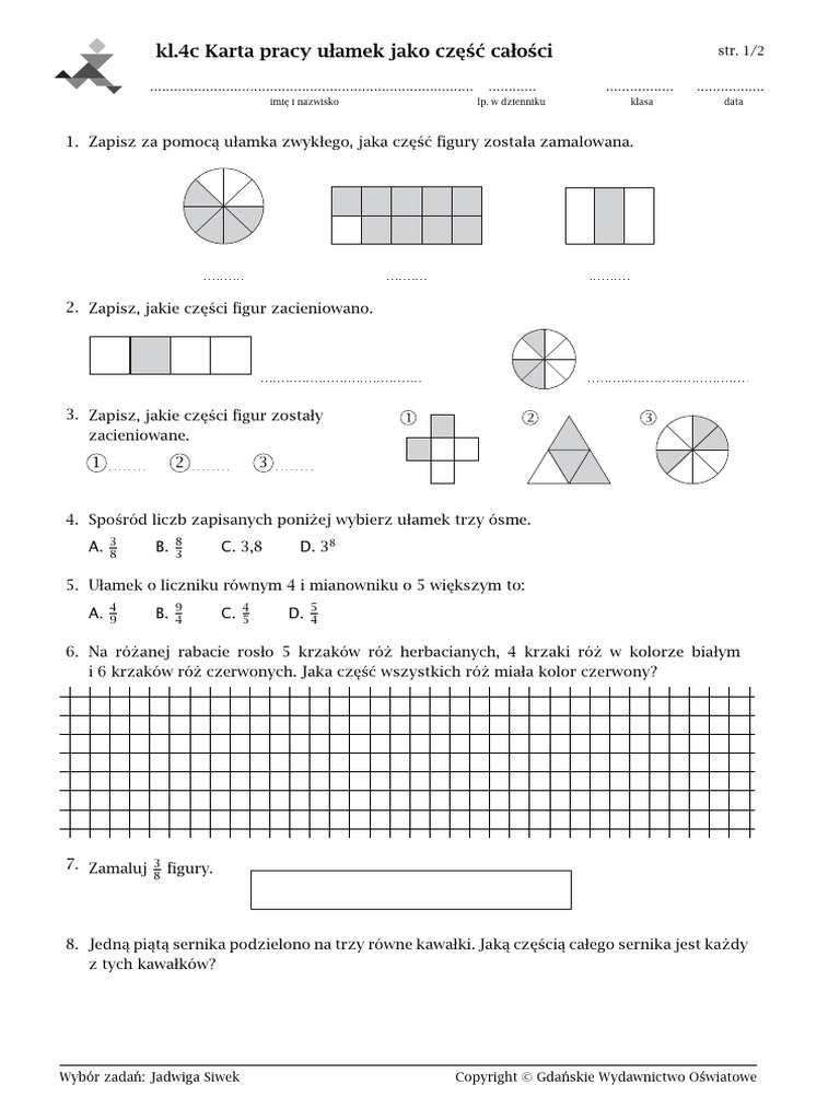 Kl.-4c-Karta-Pracy - Ułamek Jako Część Całości | PDF