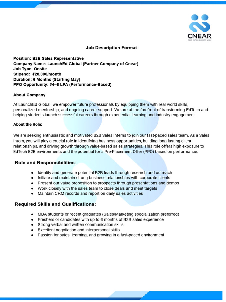 B2B Sales Representative Internship Role | PDF