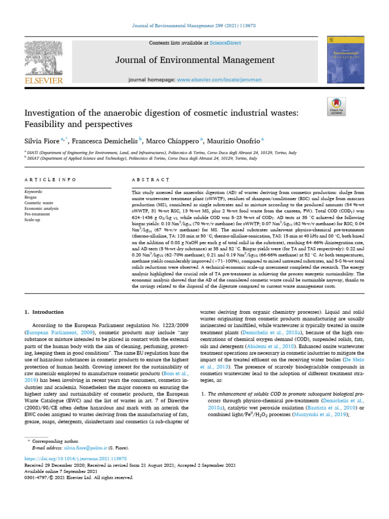 Cosmetic Industrial Waste | PDF | Anaerobic Digestion | Net Present Value