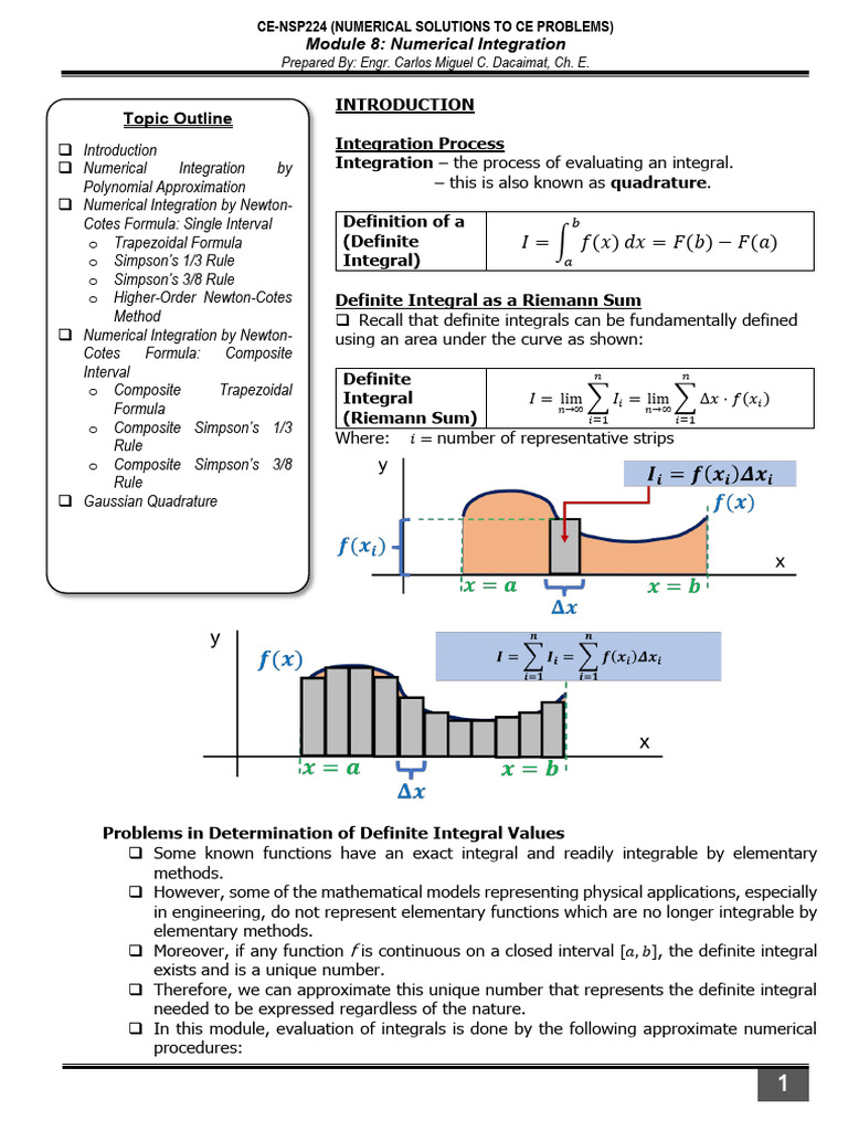 CE NSP224 Module 8 Numerical Integration | PDF | Integral | Interpolation
