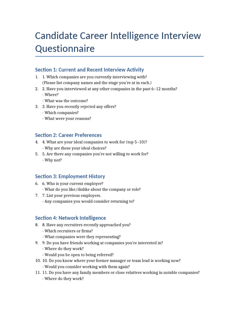 Career_Intelligence_Interview_Questionnaire | PDF