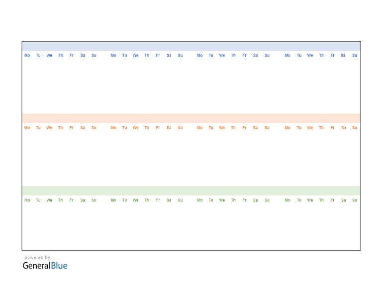 2025 Multi Colored Calendar Monday Start | PDF