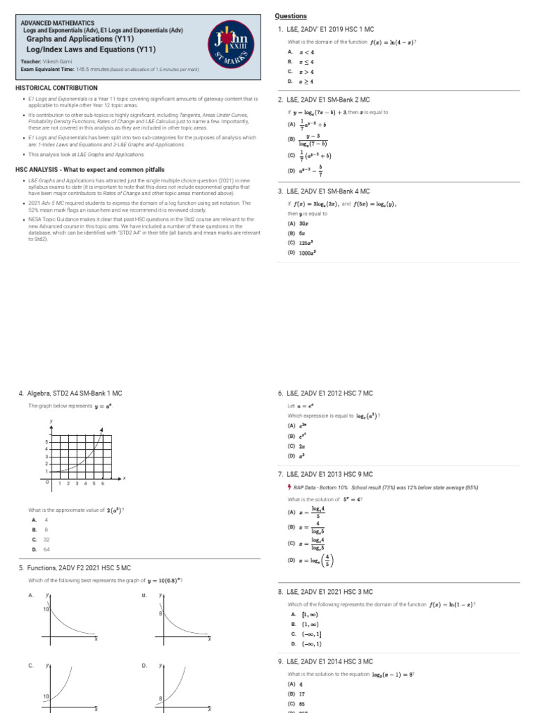 Logs and Exponentials HSC Pack | PDF | Exponential Function | Function (Mathematics)