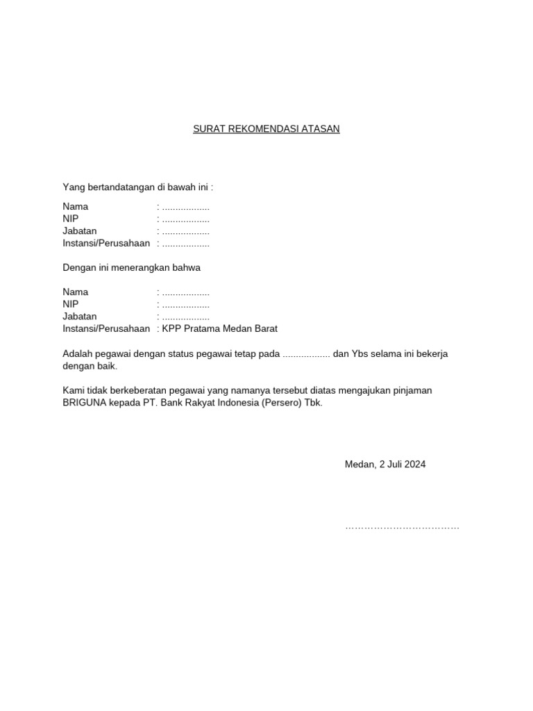 Surat Rekomendasi Atasan | PDF