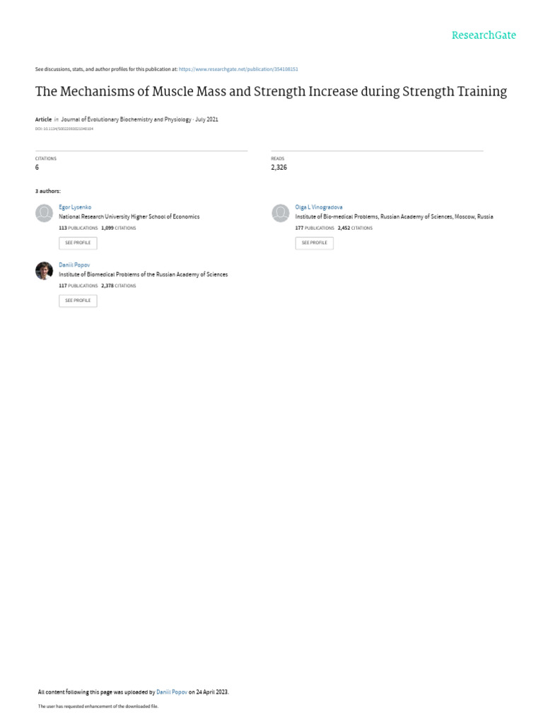 The Mechanismsof Muscle Massand Strength Increaseduring | PDF ...