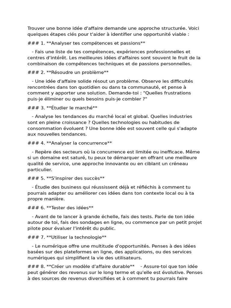 Trouver une idée d'affaire viable | PDF