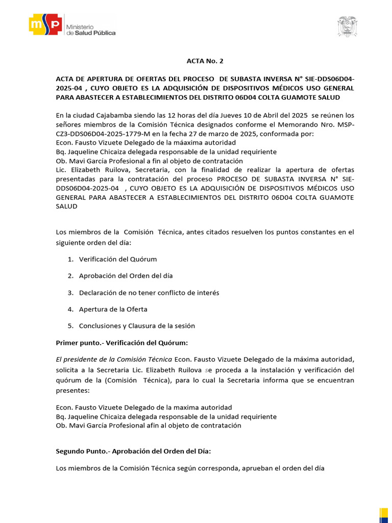 Anexo 15 Acta de Apertura de Ofertas Ok Final-Signed-Signed-Signed | PDF