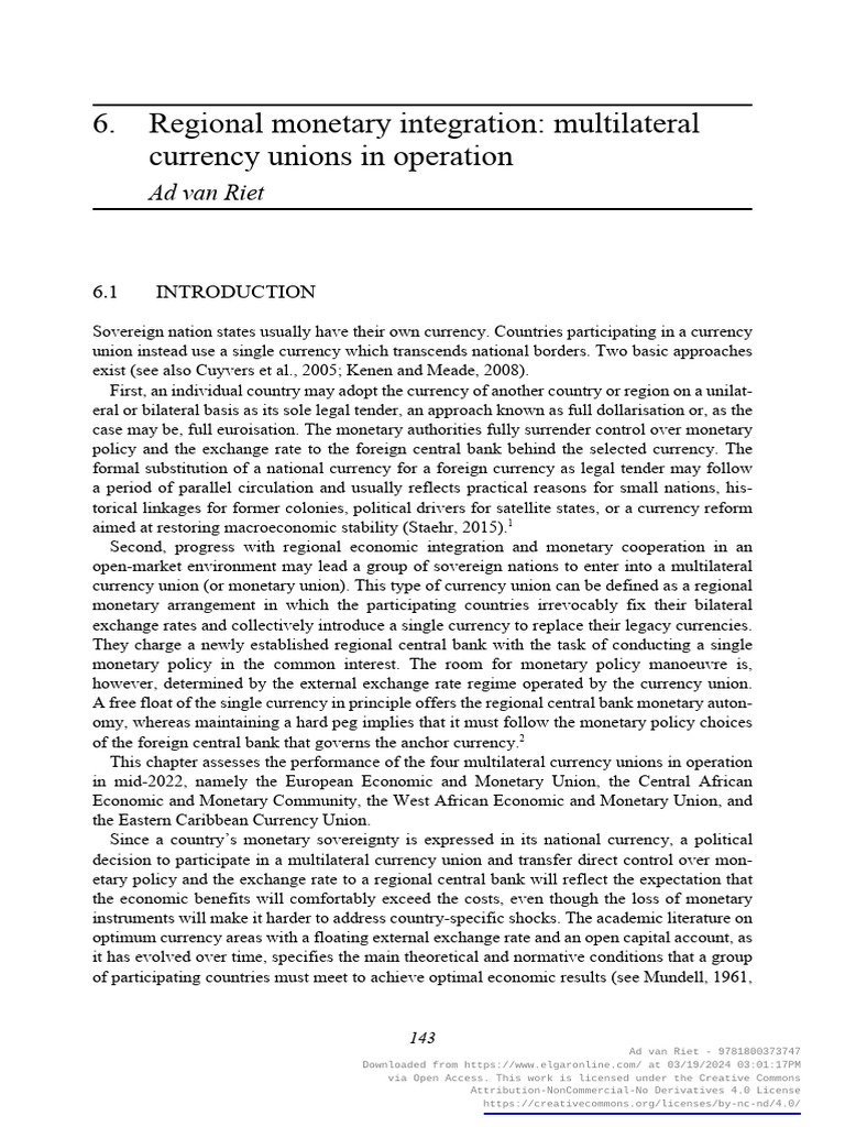 6. Regional Monetary Integration Multilateral Currency Unions in ...