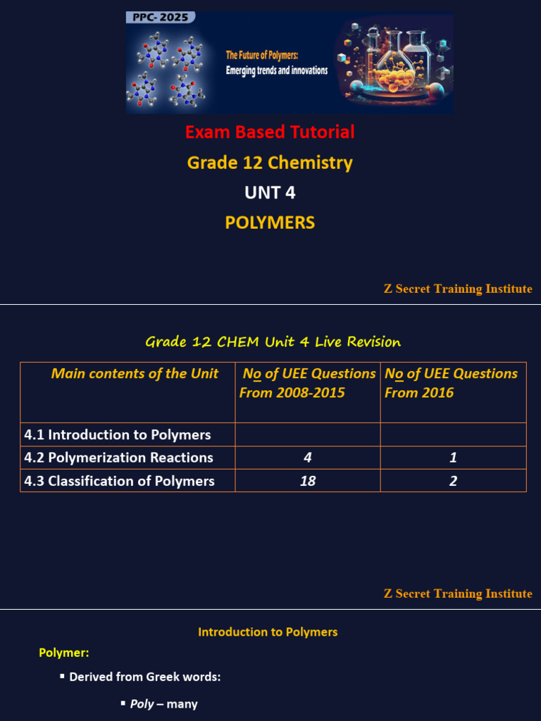 Grade 12 Chemistry: Polymers Overview | PDF | Polymerization | Polymers